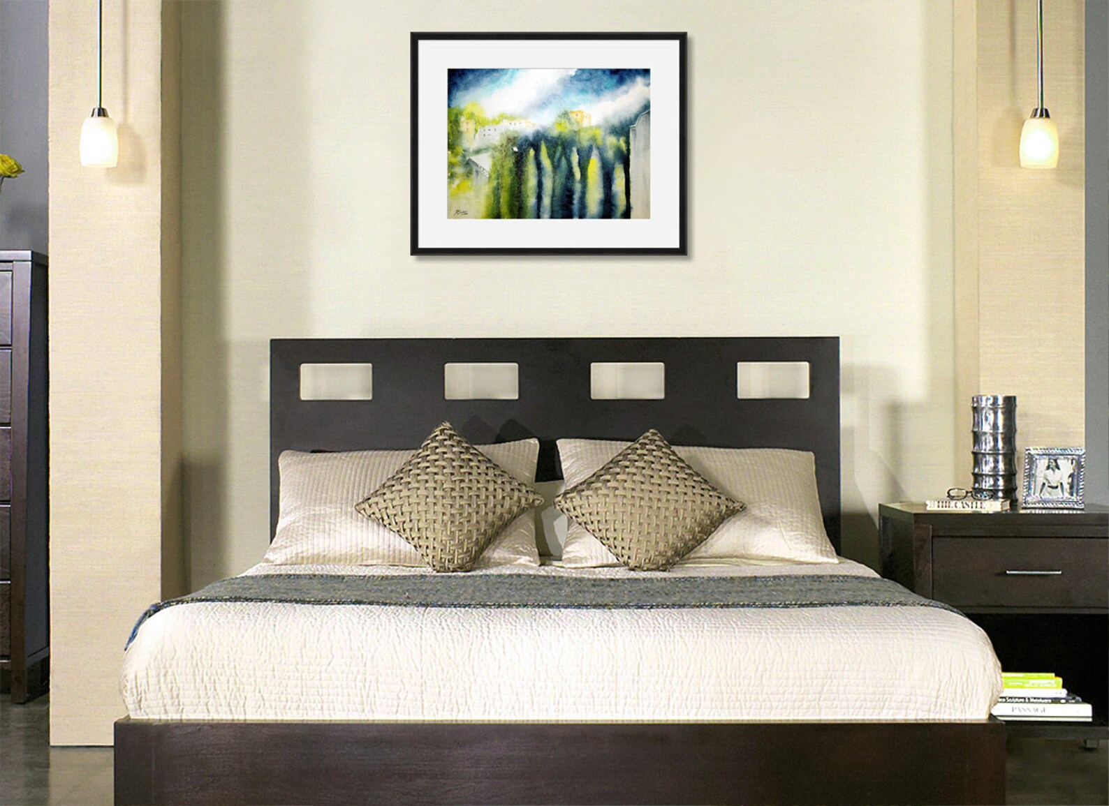 Cypress Tree Art Original Watercolor Landscape Painting Semi - Etsy