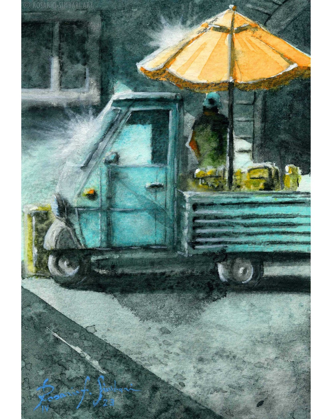 Street Market Italy Rickshaw ORIGINAL Painting. Kitchen Room - Etsy