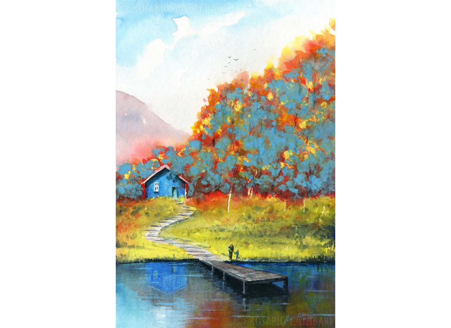 Autumn Lake Life Original Watercolor Landscape Painting by | Etsy