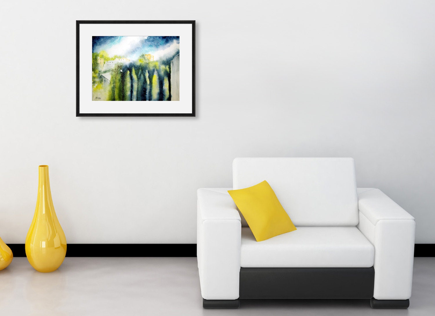 Cypress Tree Art Original Watercolor Landscape Painting Semi - Etsy