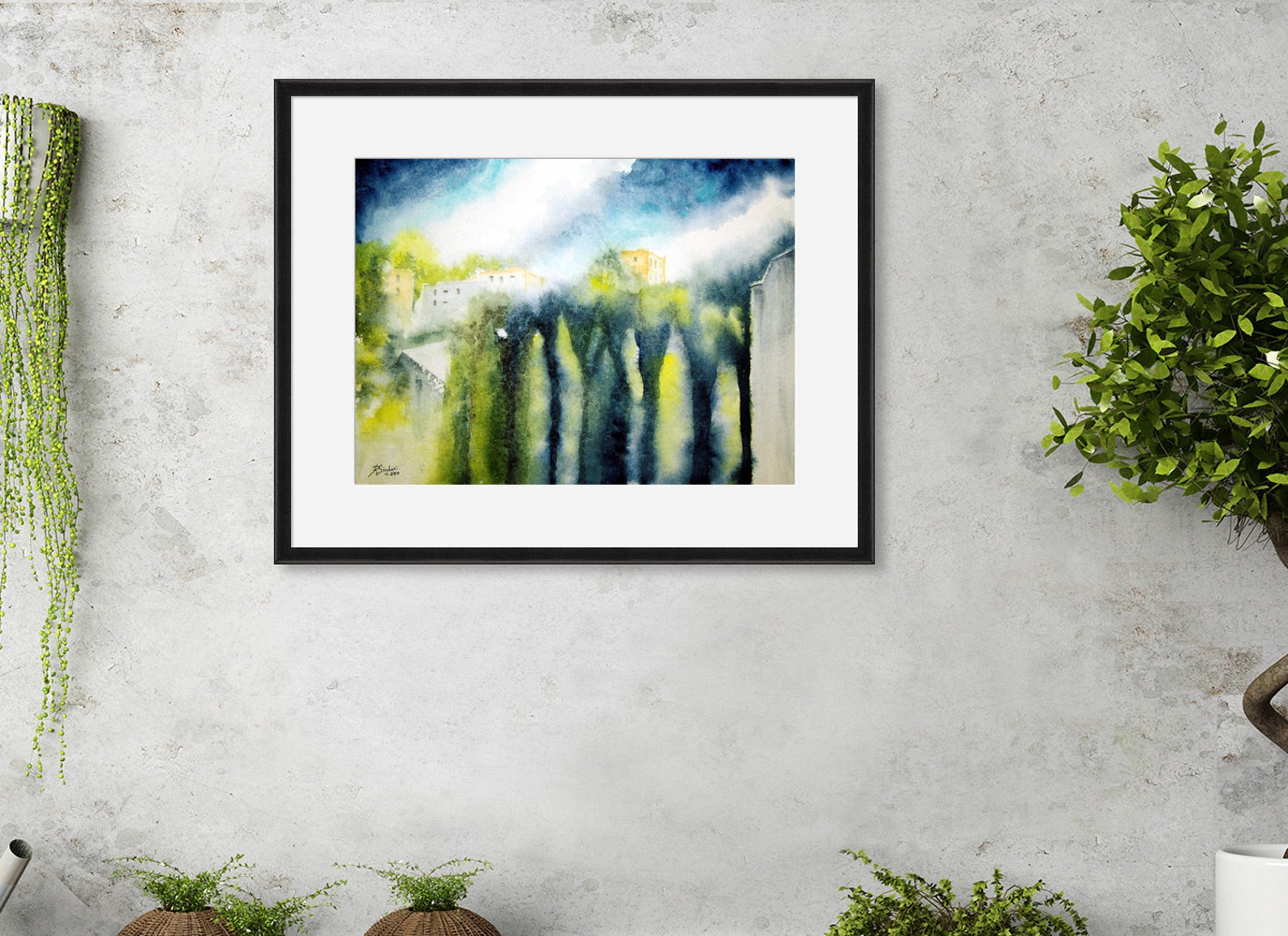 Cypress Tree Art Original Watercolor Landscape Painting Semi - Etsy