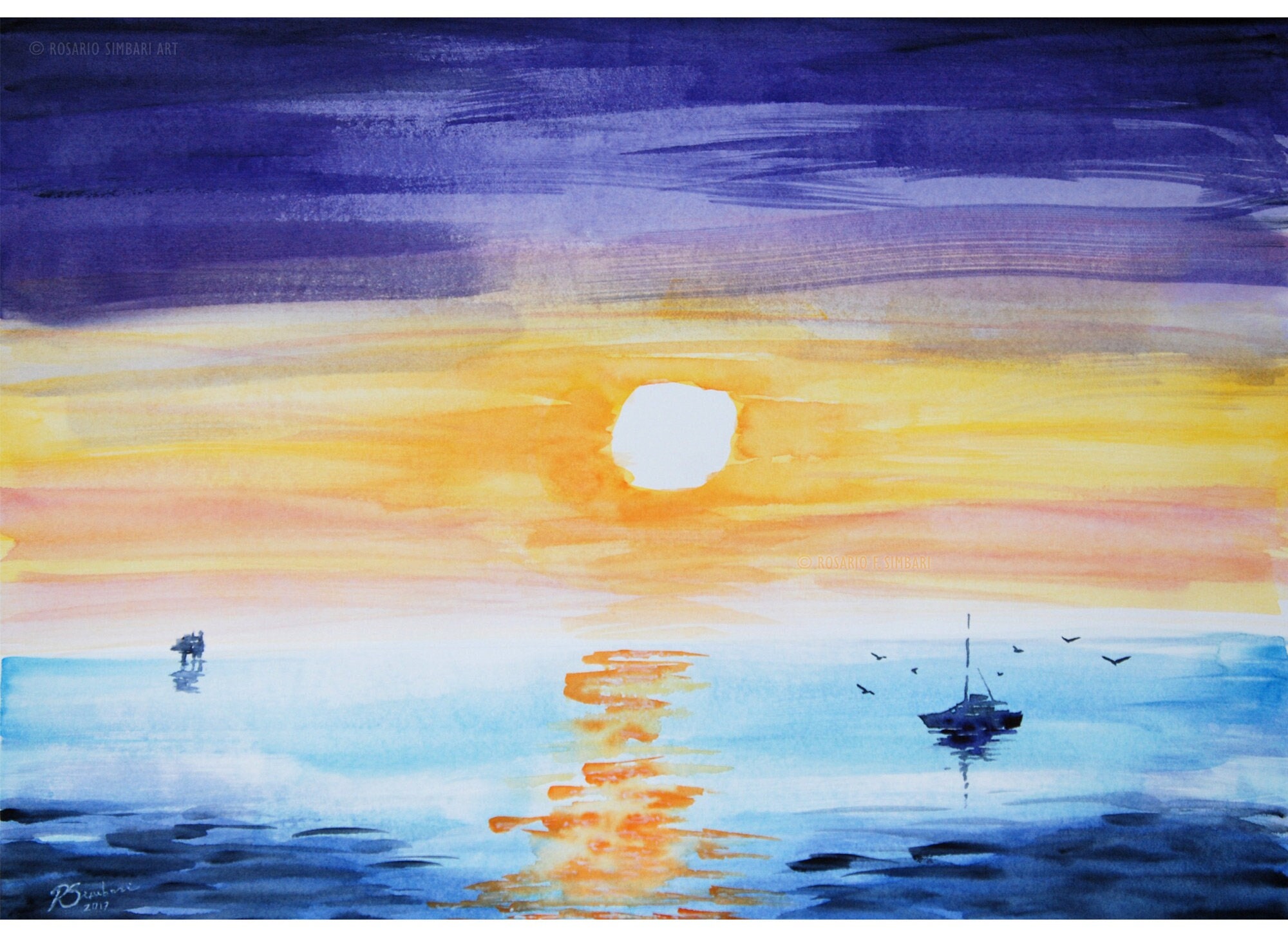 Original Aquarell Seelandschaft bei Sonnenaufgang mit - Etsy.de
