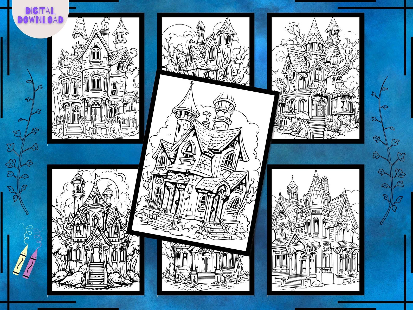Ghostly Mansions: Haunted House Coloring Book for Adults V.1 ...