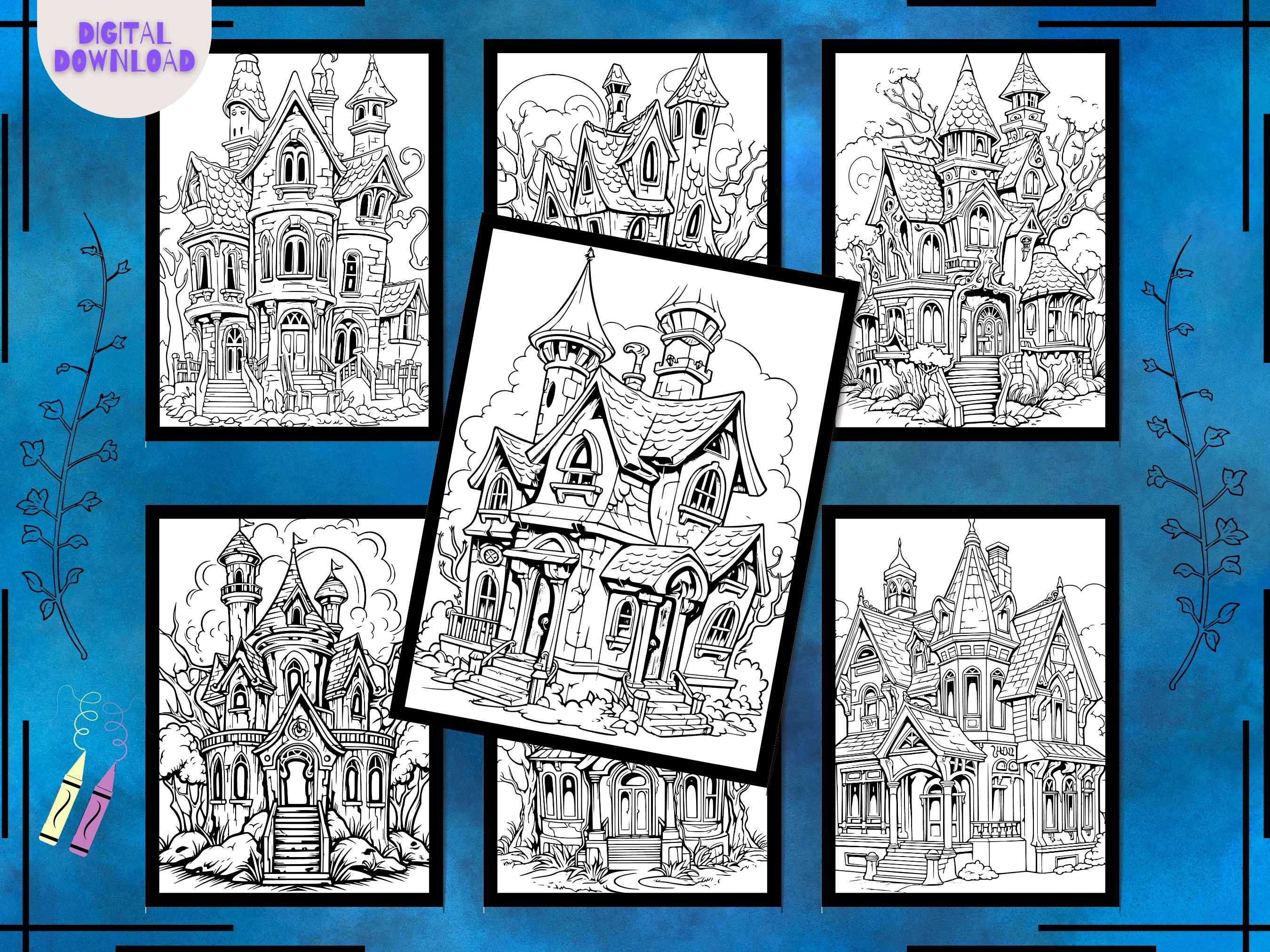 Ghostly Mansions: Haunted House Coloring Book for Adults V.1 Printable ...