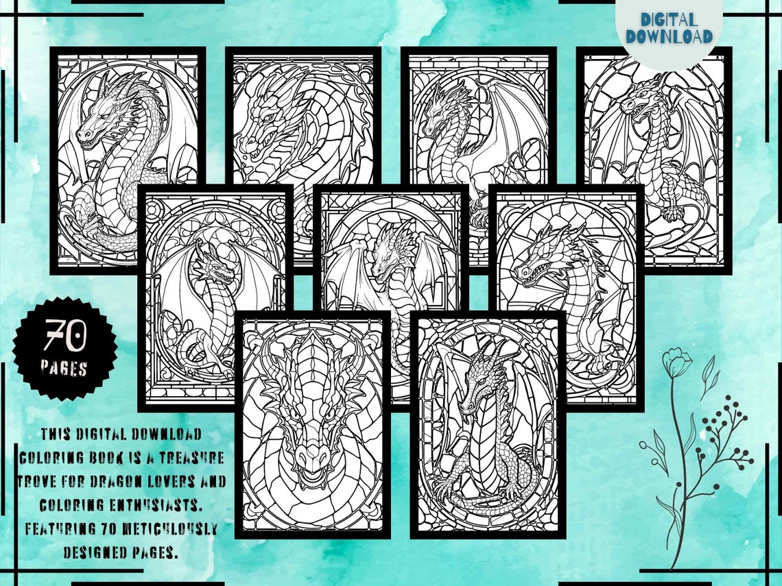 Mystic Dragons: A Stained Glass Coloring Adventure V.1 | Printable ...