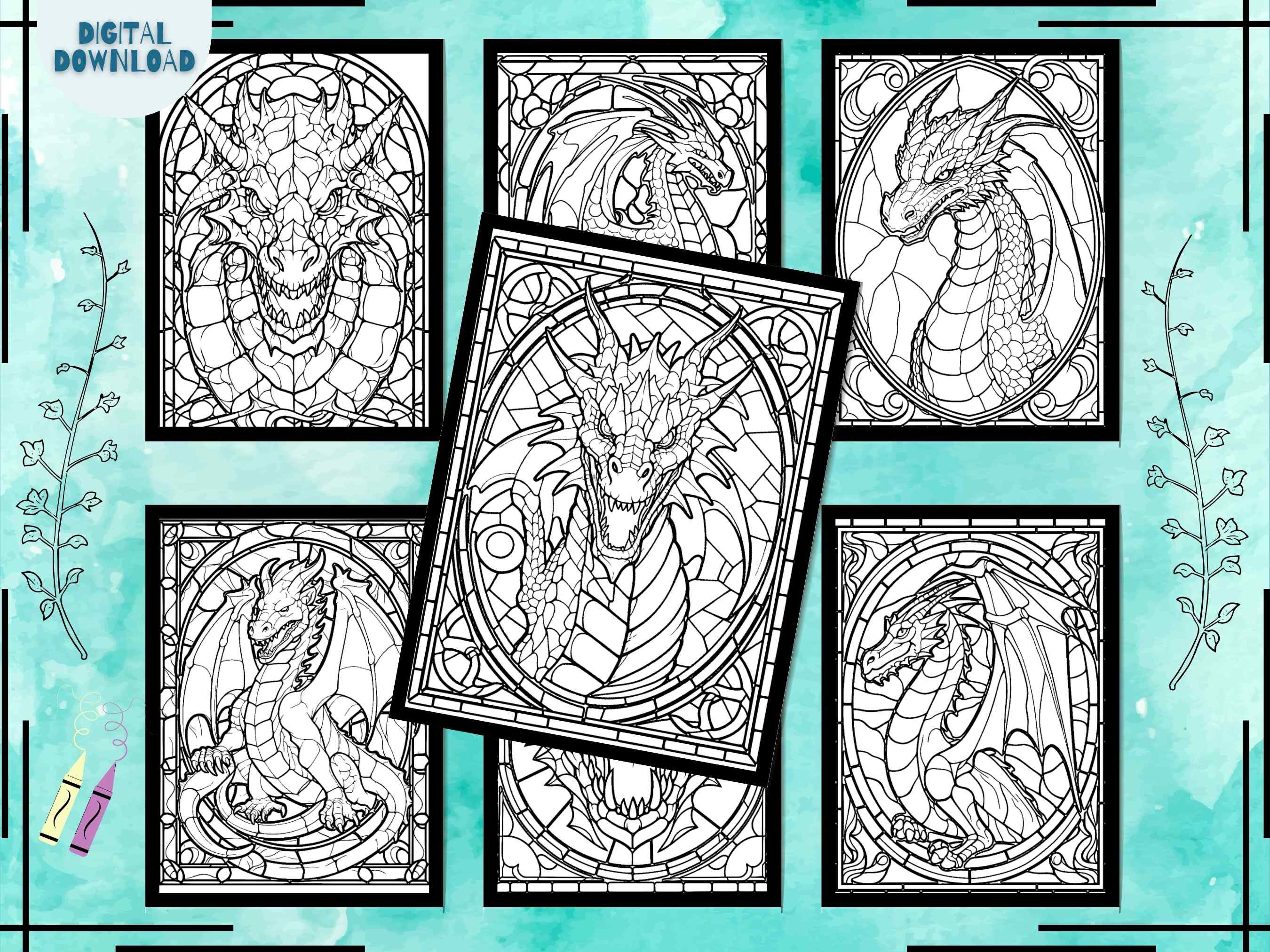 Mystic Dragons: A Stained Glass Coloring Adventure V.1 | Printable ...