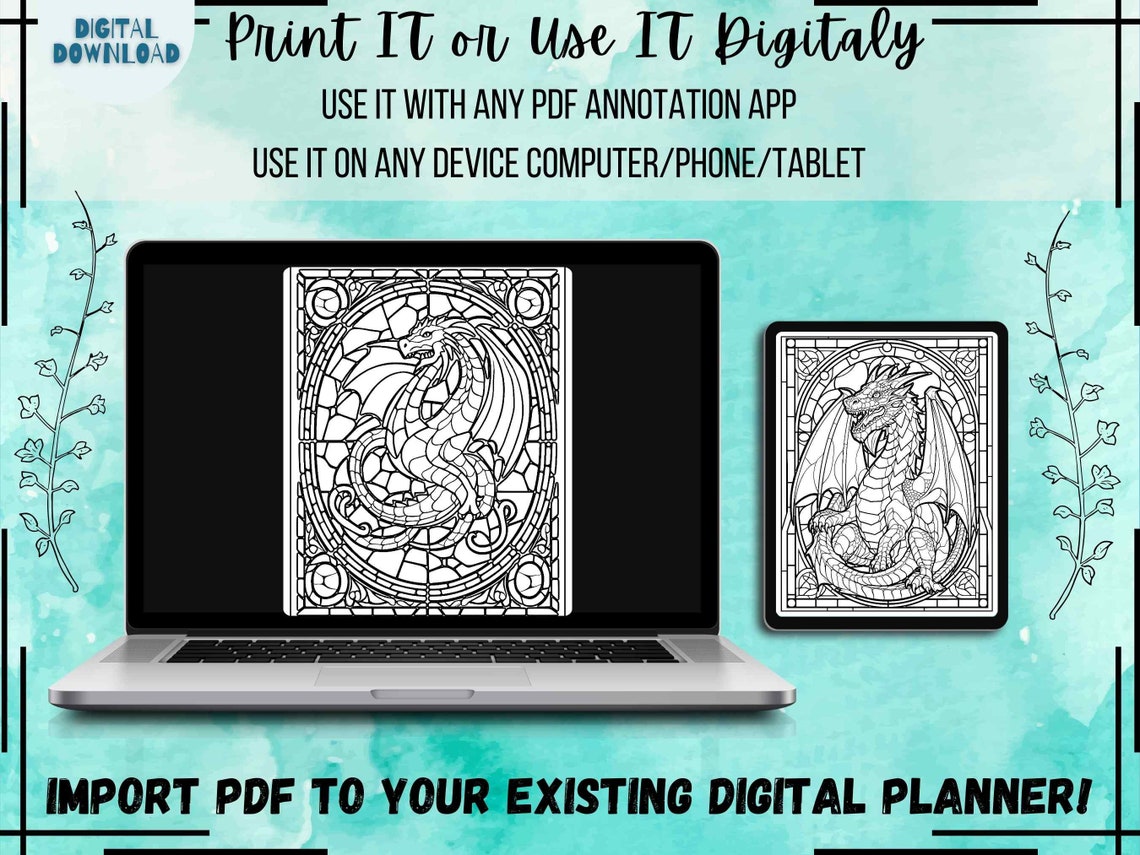 Mystic Dragons: A Stained Glass Coloring Adventure V.1 | Printable ...