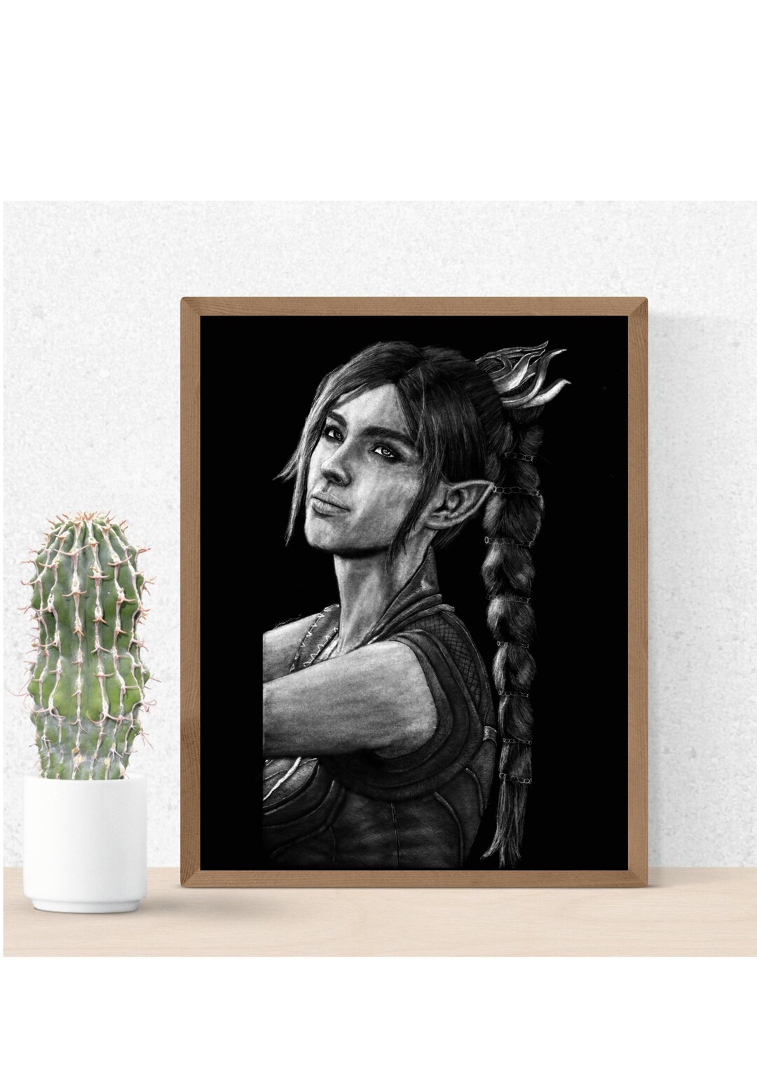 Daughter of Shar – White Charcoal Portrait of Shadowheart - Etsy