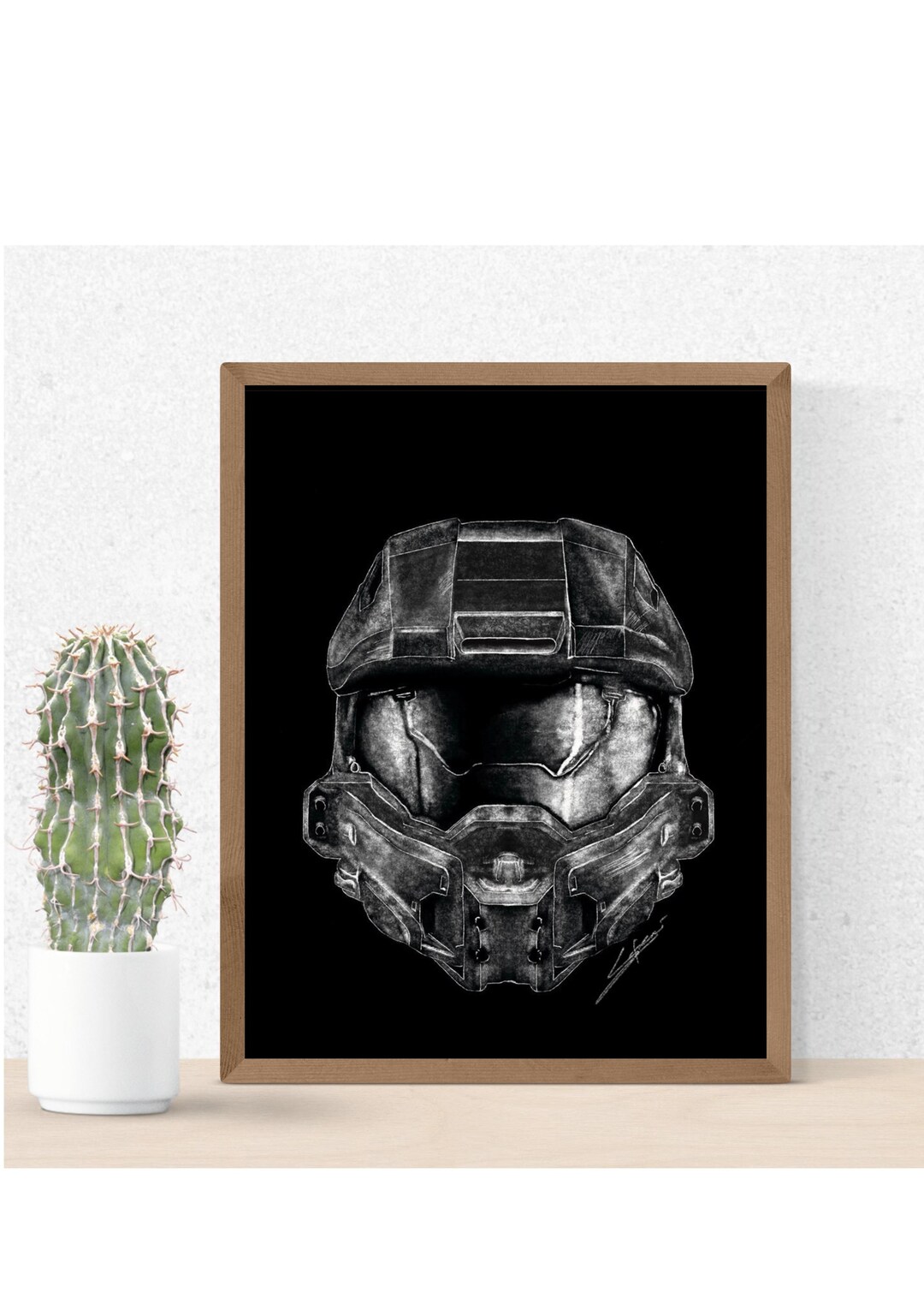 Spartan 117 – White Charcoal Portrait of Master Chief - Etsy
