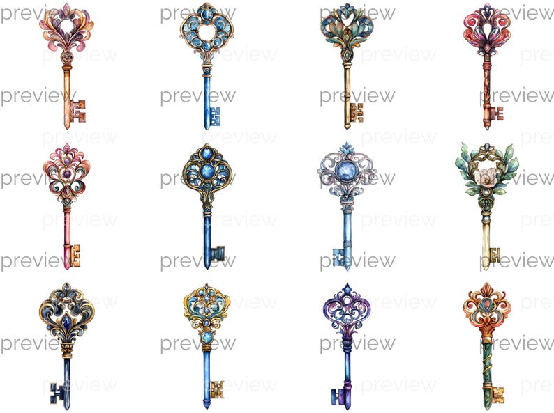 Magical Key Clipart Bundle Set PNG Designs Set 3 - Whimsical and ...