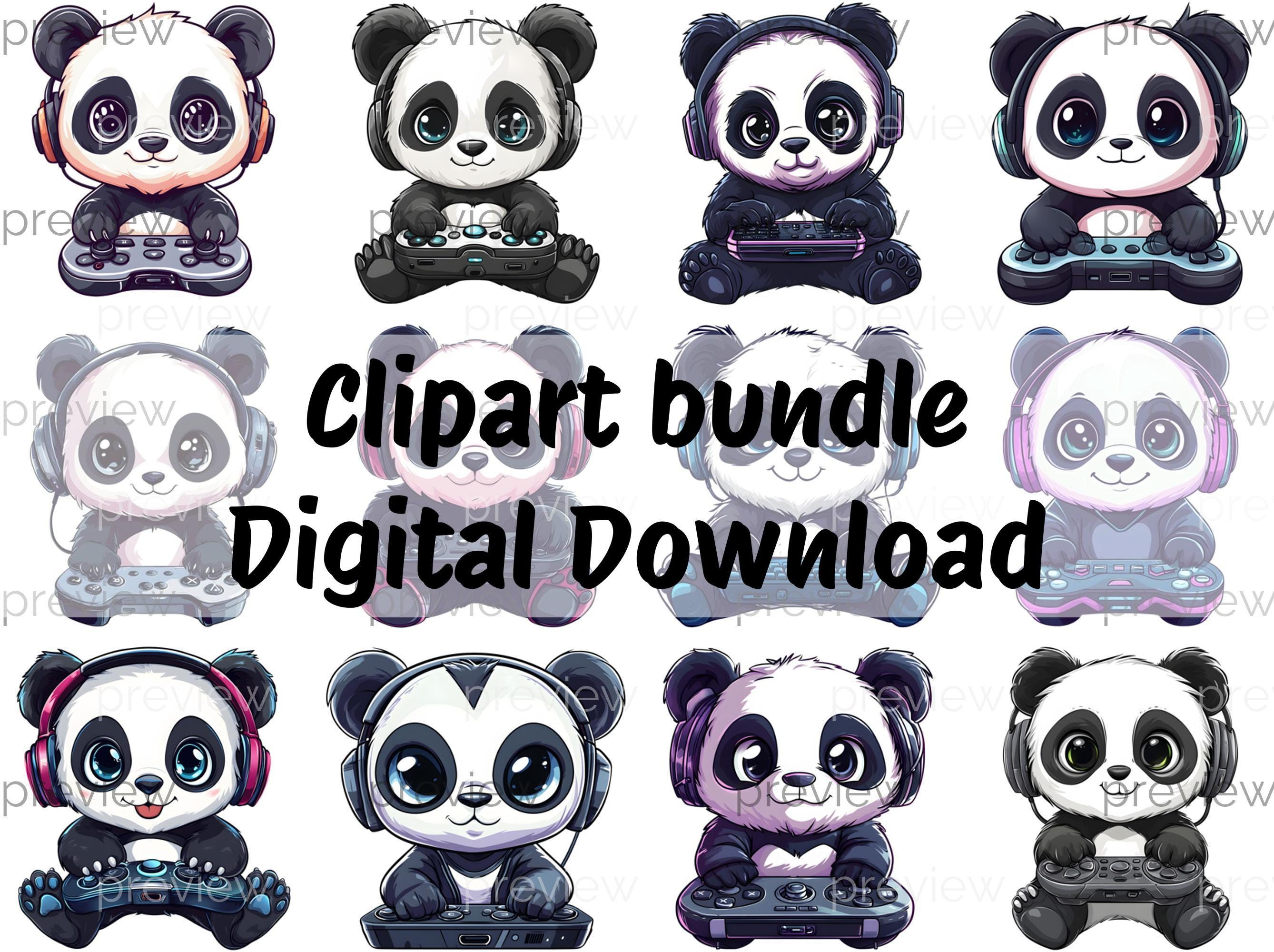 Panda Gamer Avatar Clipart Bundle - 12 Playful Cartoon Pandas With ...