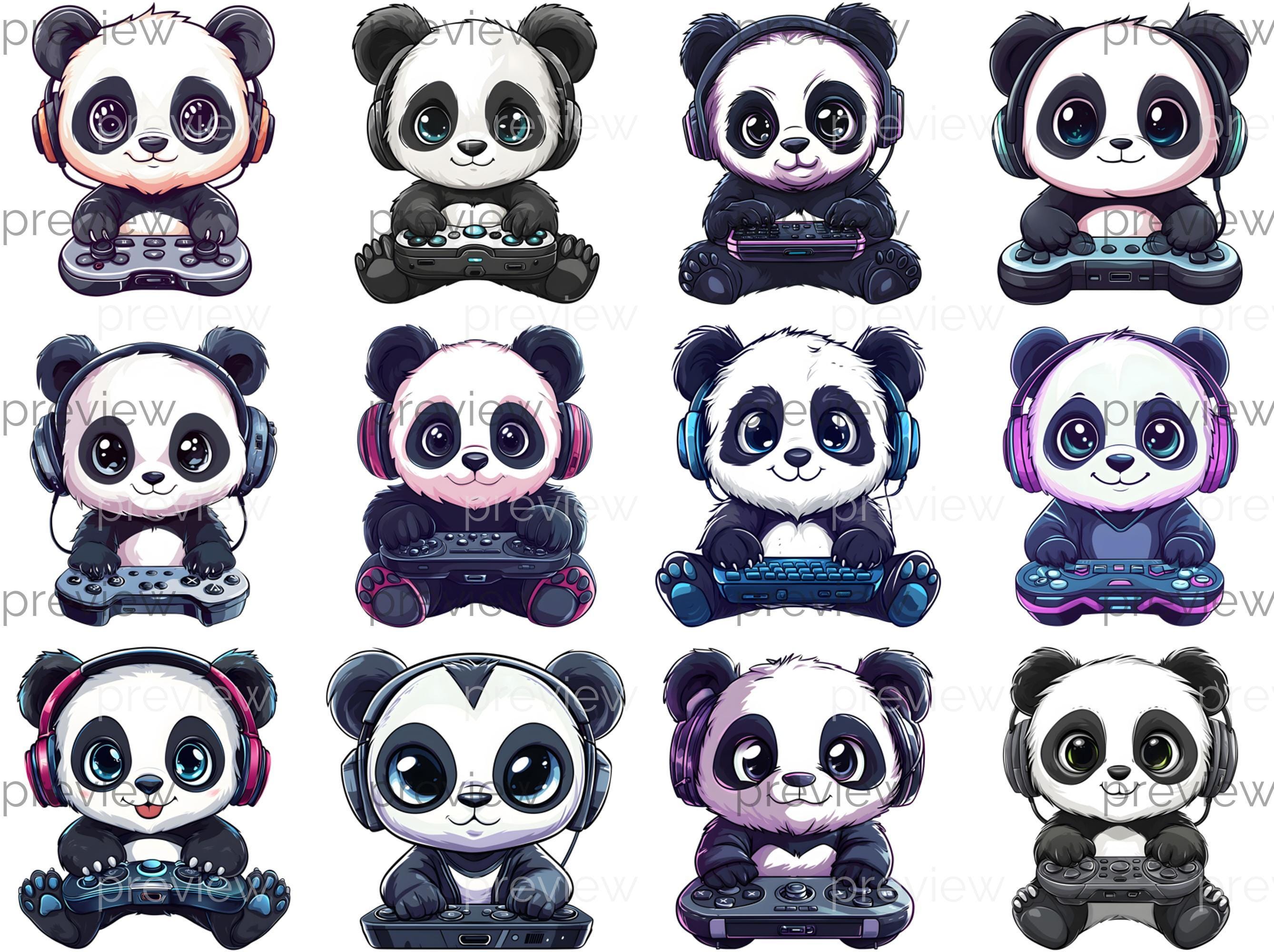 Panda Gamer Avatar Clipart Bundle - 12 Playful Cartoon Pandas With ...