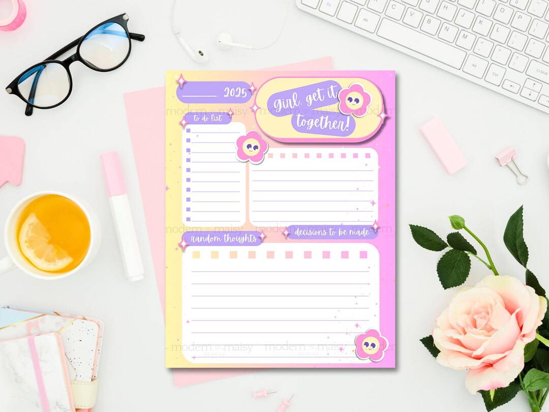 Rainbow Flower Daily Planner: Printable Brain Dump Checklist (digital ...