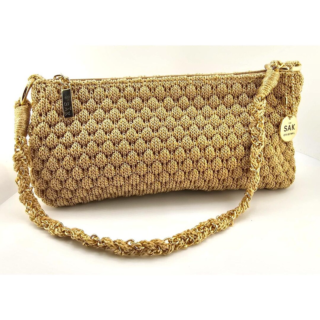 The Sak Original Gold Metallic Woven Crochet Shoulder Bag Vintage Purse ...