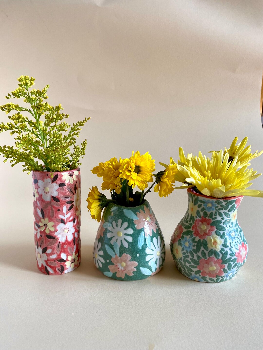 Small Colorful Ceramic Flower Pots With Floral Motifs - Etsy