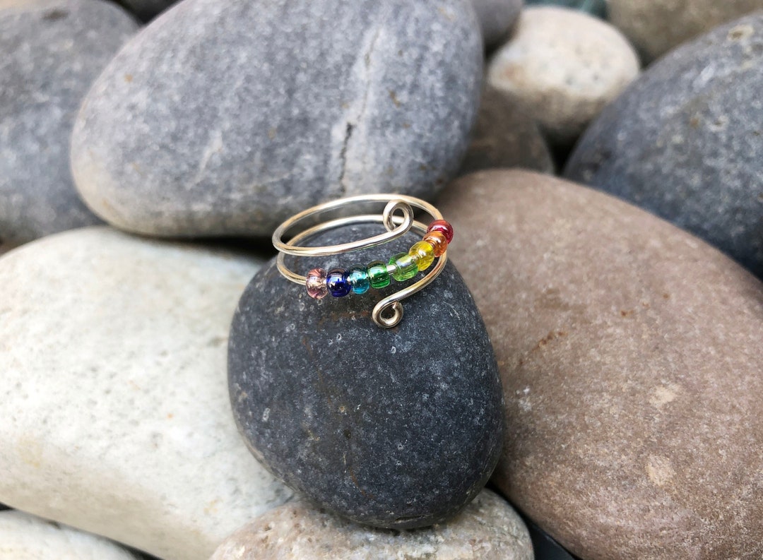 Rainbow Fidget Ring, Sterling Silver - Etsy