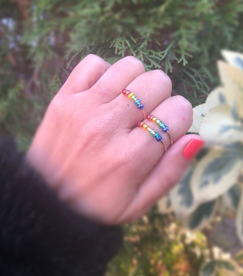 Rainbow Ring Set Rainbow Rings Chakra Ring Fidget Ring - Etsy