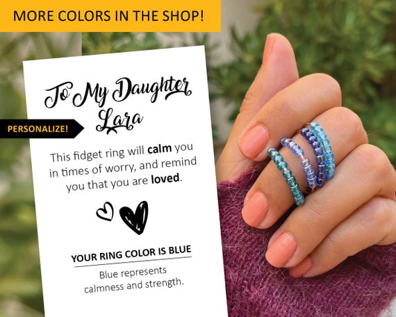 Daughter Fidget Ring Blue Anxiety Rings Spinner Beads Rings - Etsy