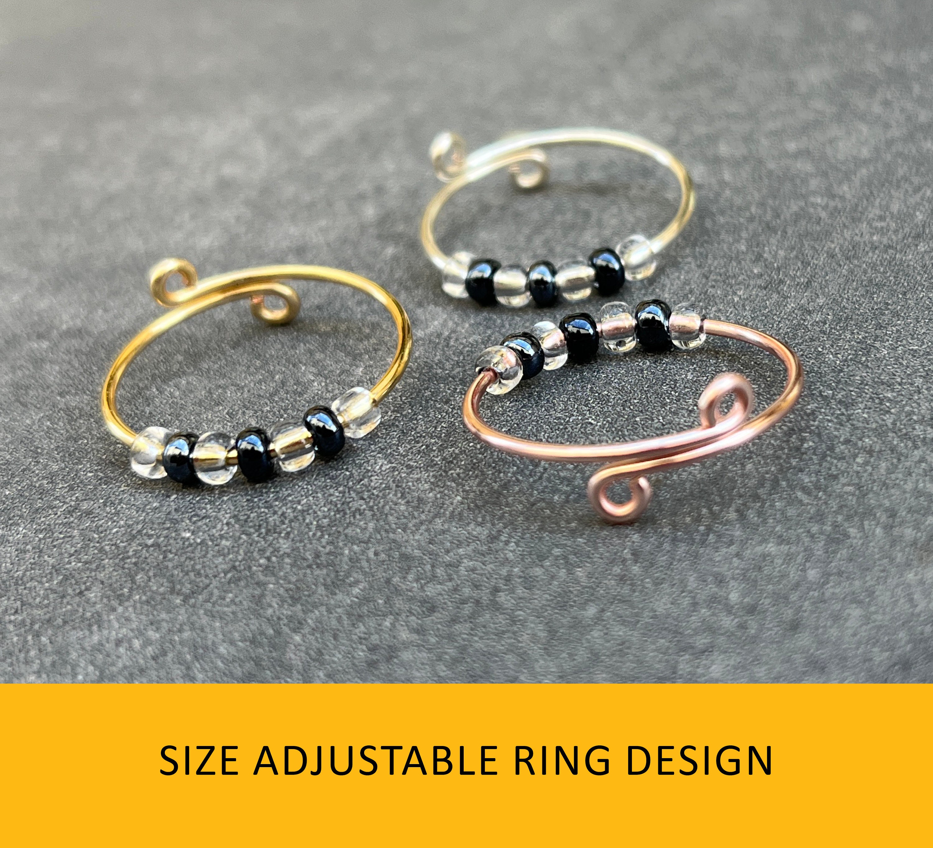 Fidget Ring Black Anxiety Rings Sterling Silver Spinner - Etsy