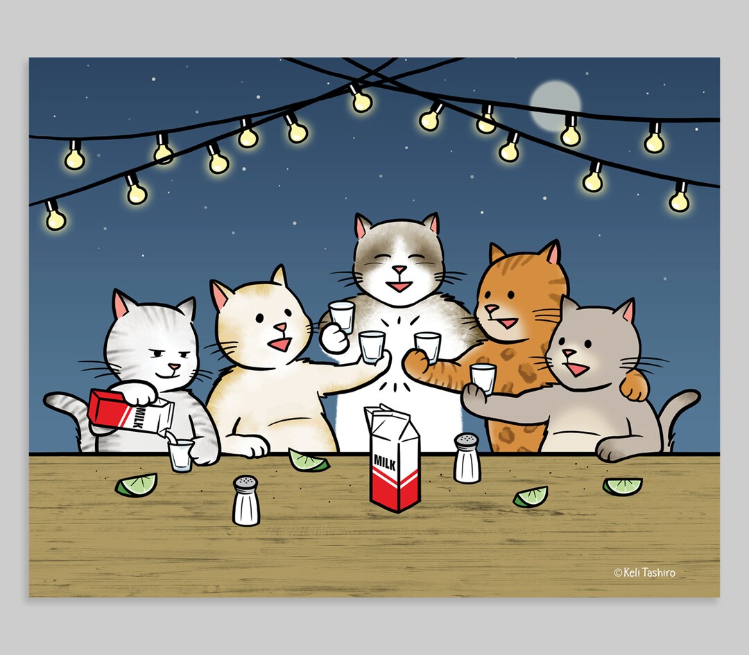 Cheers! Cats Drinking Milk Shots 8" X 10" Print - Etsy
