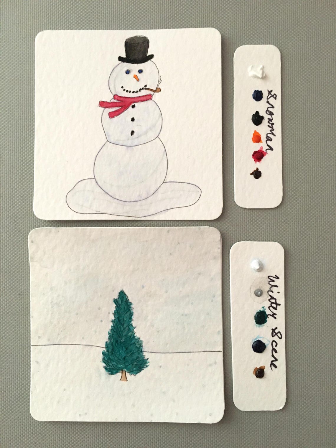 Winter Mini Watercolor Painting Kit Line Art Coloring Cards - Etsy
