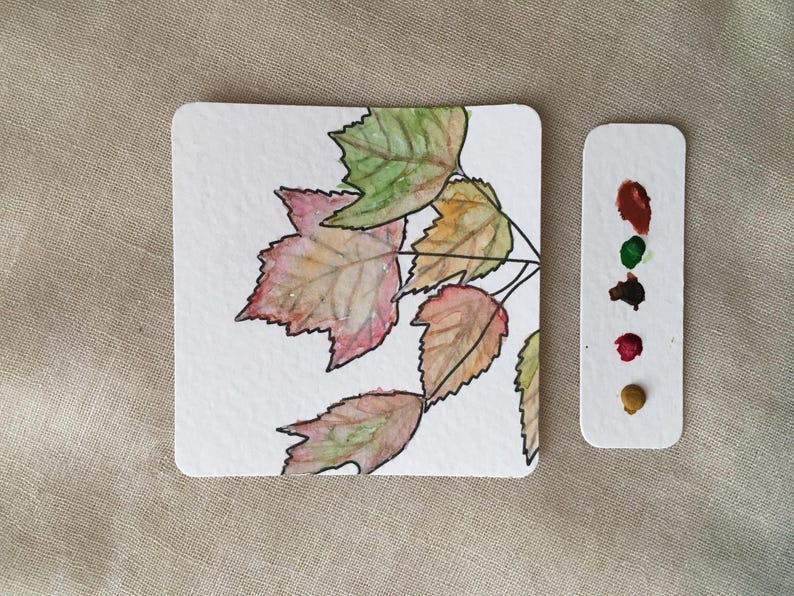 Autumn Mini Watercolor Painting Kit Line Art Coloring Cards - Etsy