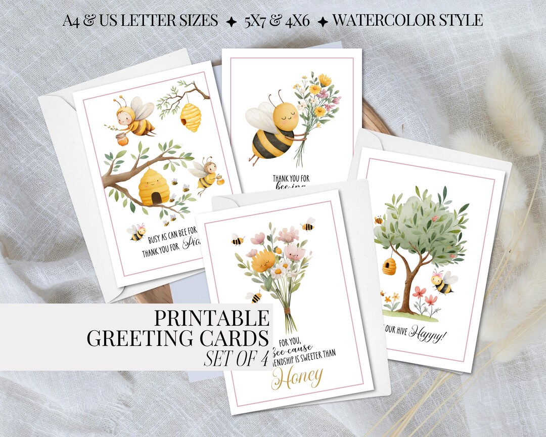 JW Printable Busy Bee Greeting Card Set Instant Download - Etsy