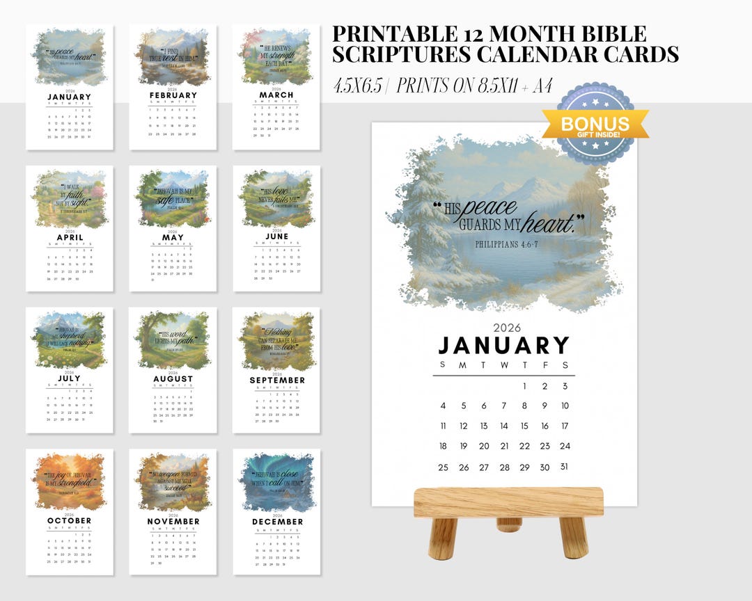 2026 Bible Scriptures Printable Calendar Cards JW Christian Supplies ...