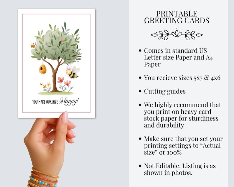 JW Printable Busy Bee Greeting Card Set Instant Download - Etsy
