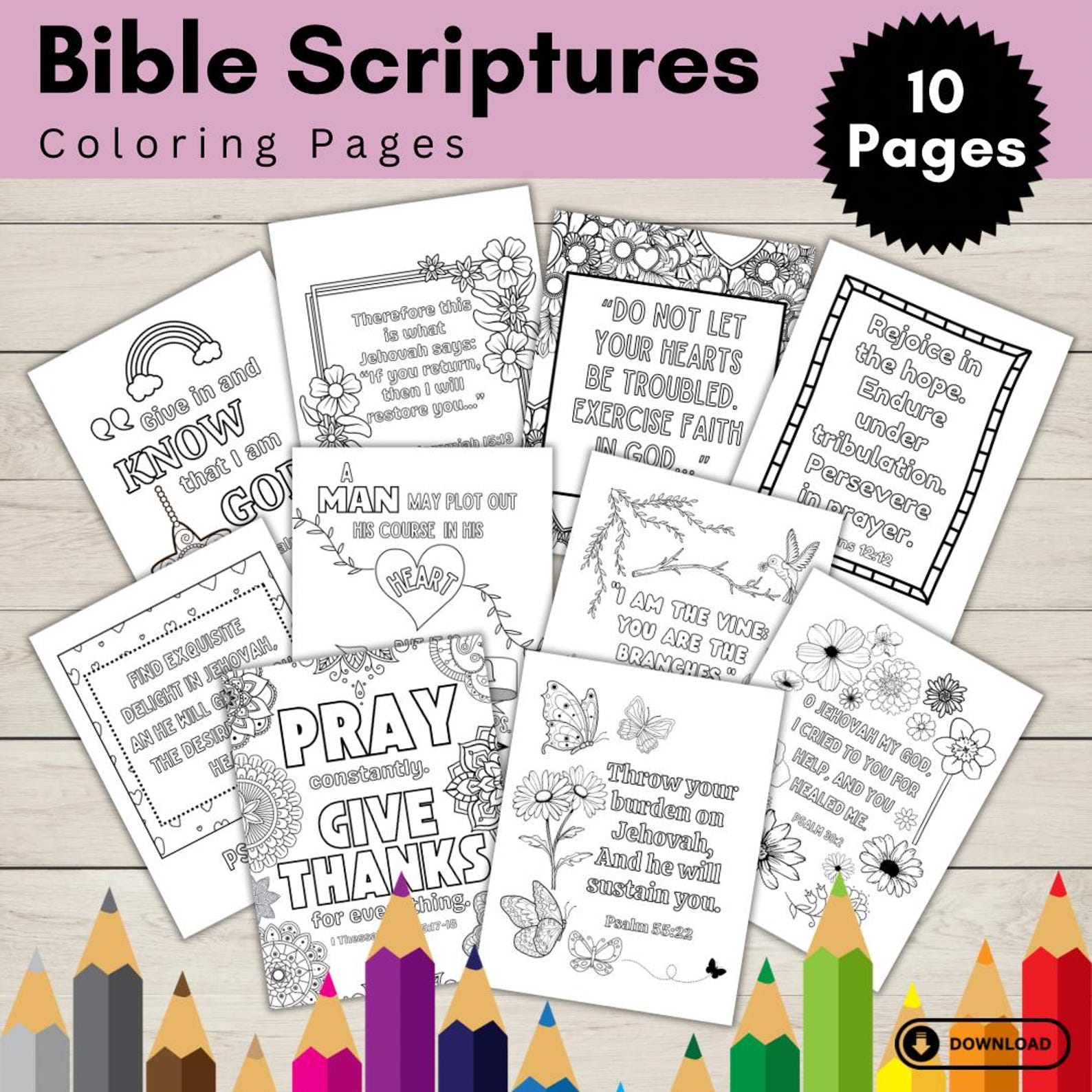 JW Printable Bible Scriptures Coloring Pages —10 Pages for All Ages ...