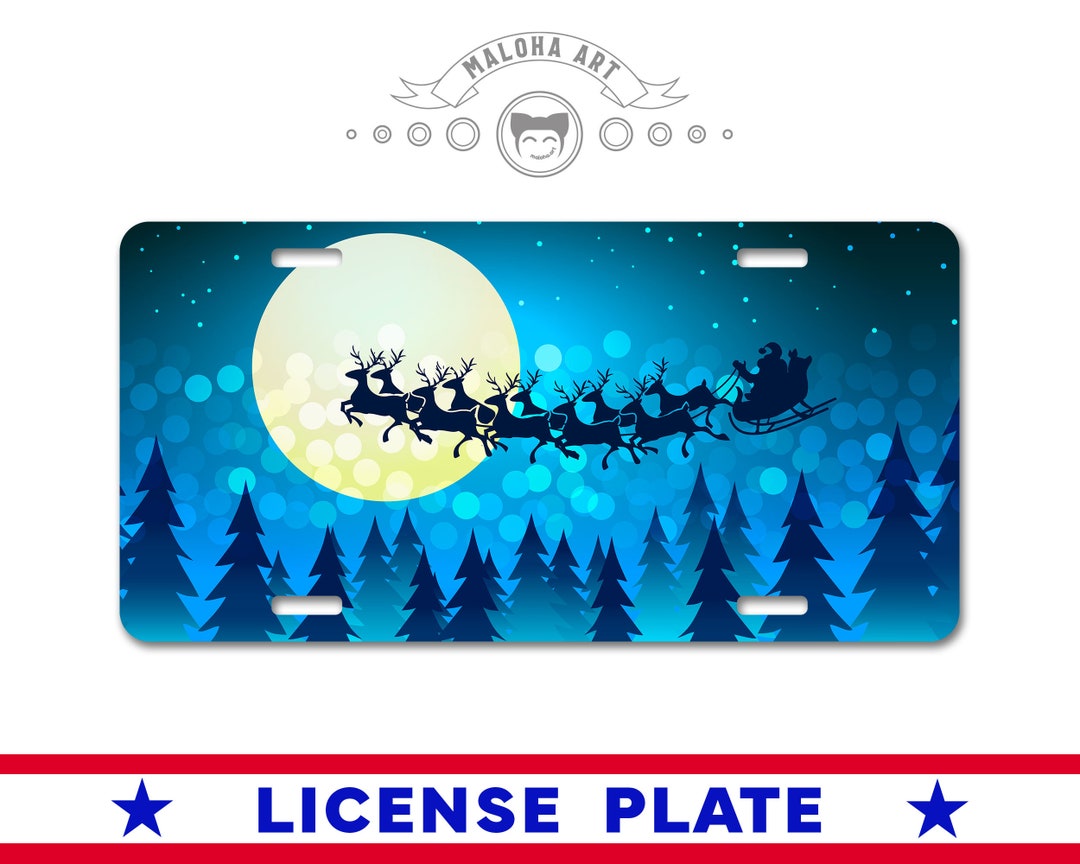 Christmas License Plate Number, Flying Santa Gift, Sublimation Car Tag ...