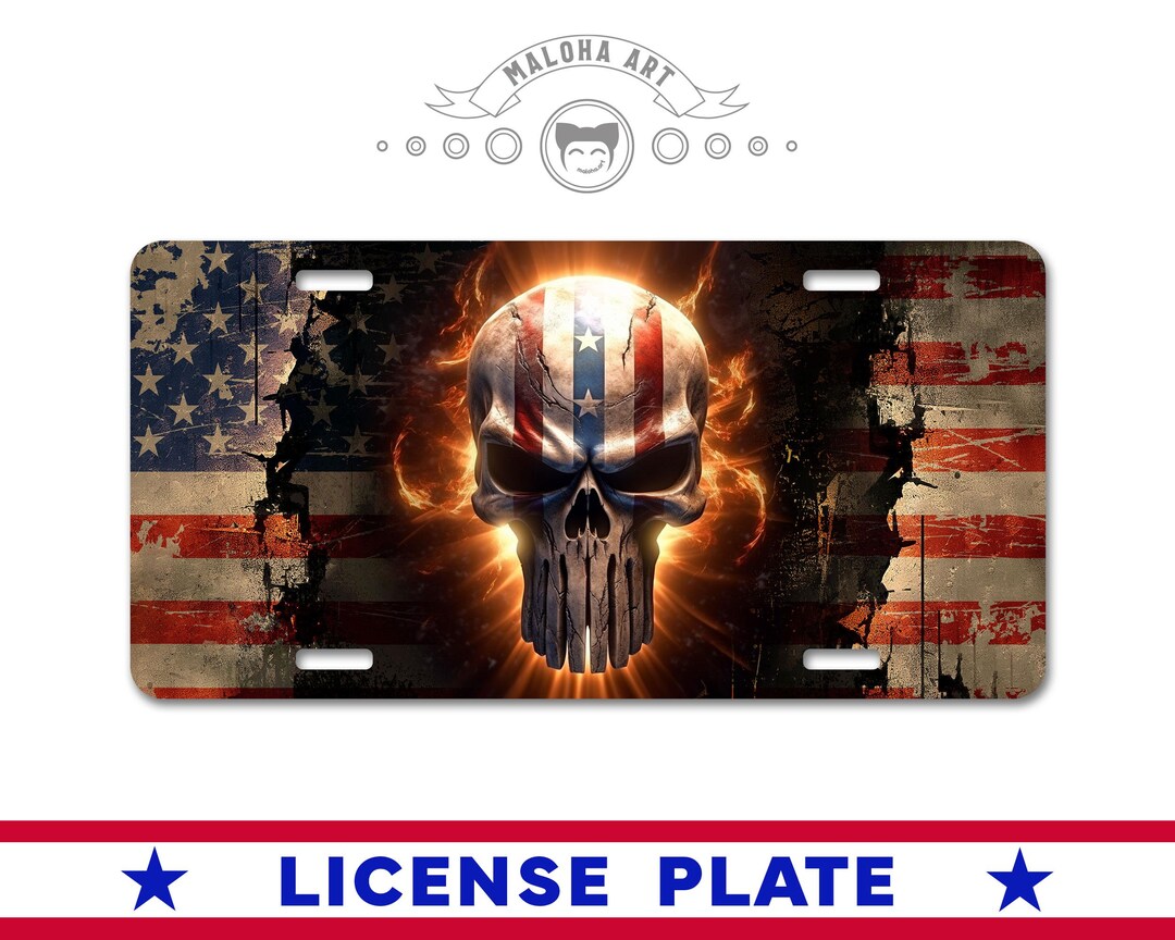 Punisher Skull License Plate: USA Flag Aluminum Car Tag - Etsy