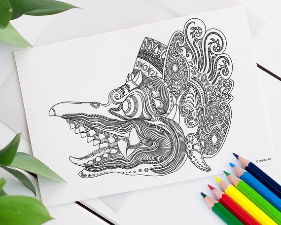 Bali Mask Wayang Wong Jayatu Coloring Pages for Adults | Etsy