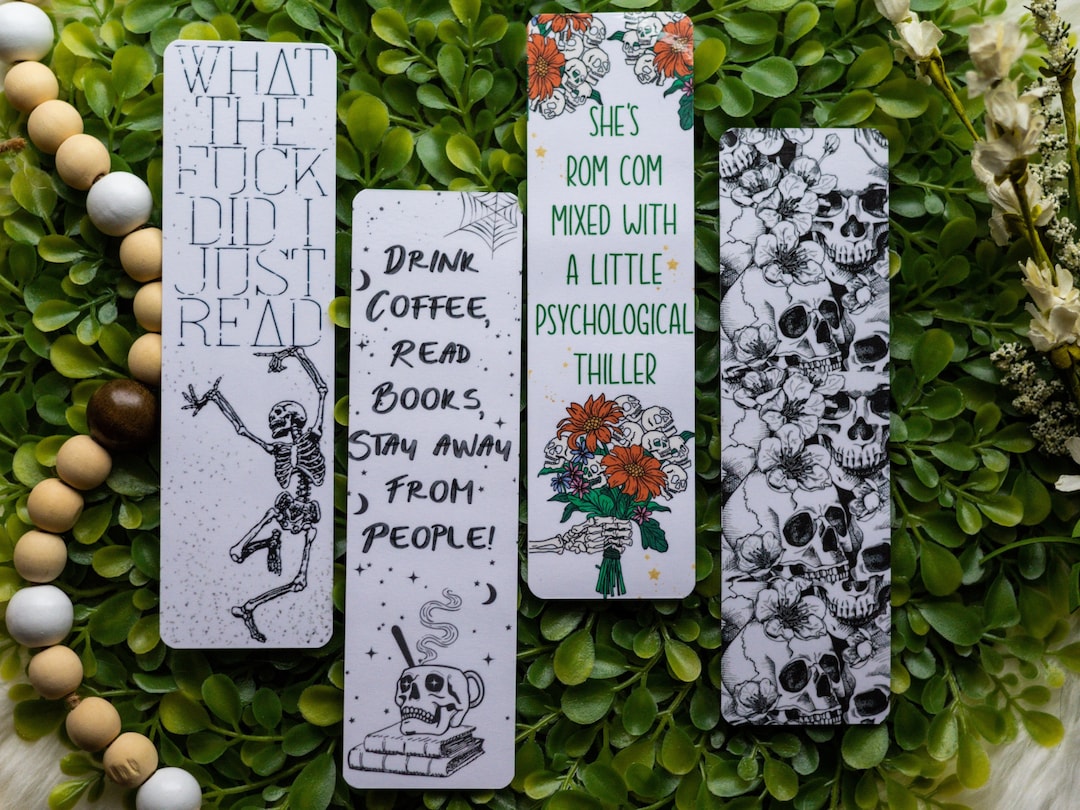 4pk-bookmarks- Skull Bookmarks- Thriller Books- Rom Com Bookmarks- Book ...
