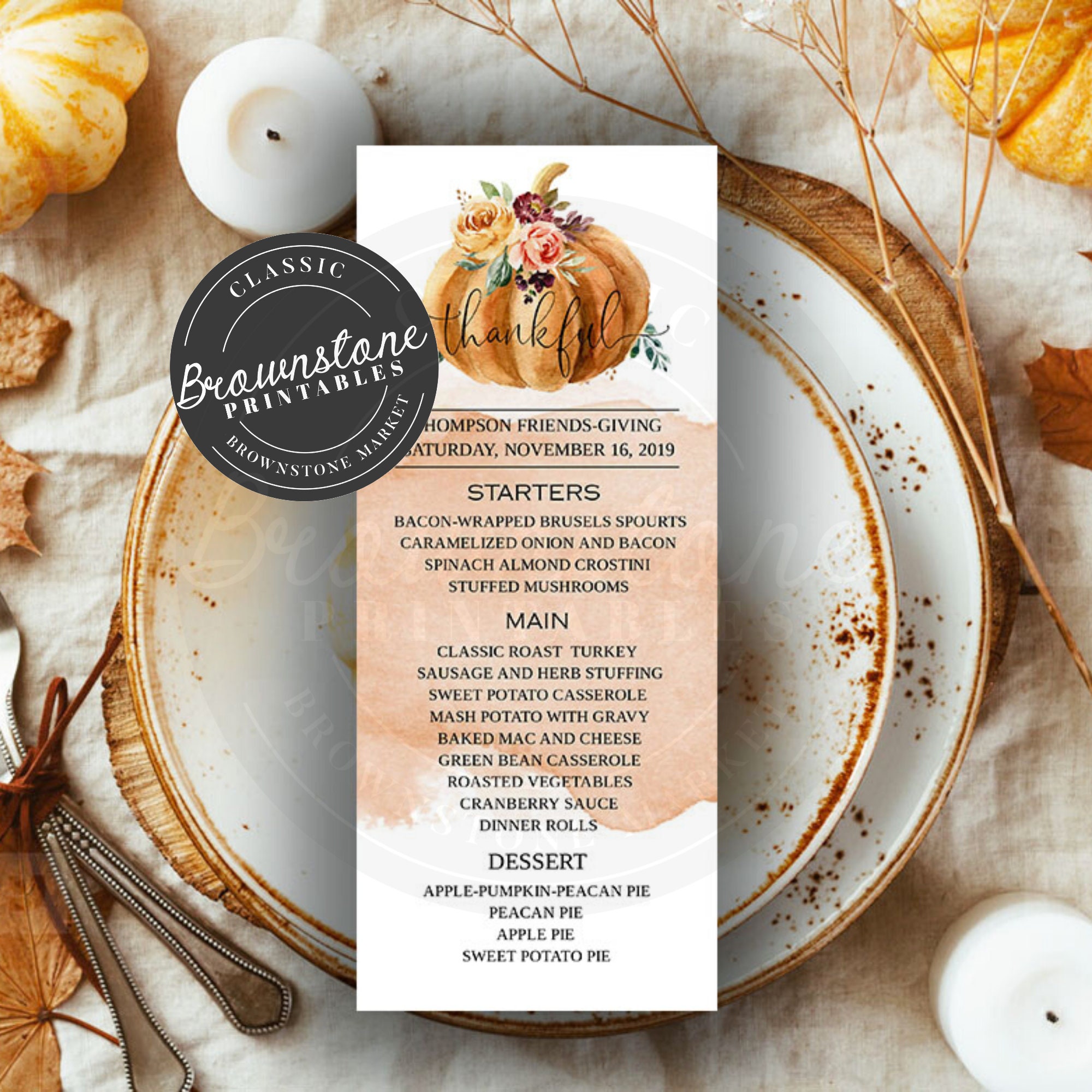Thanksgiving Menu Friendsgiving Dinner Menu Instant Etsy