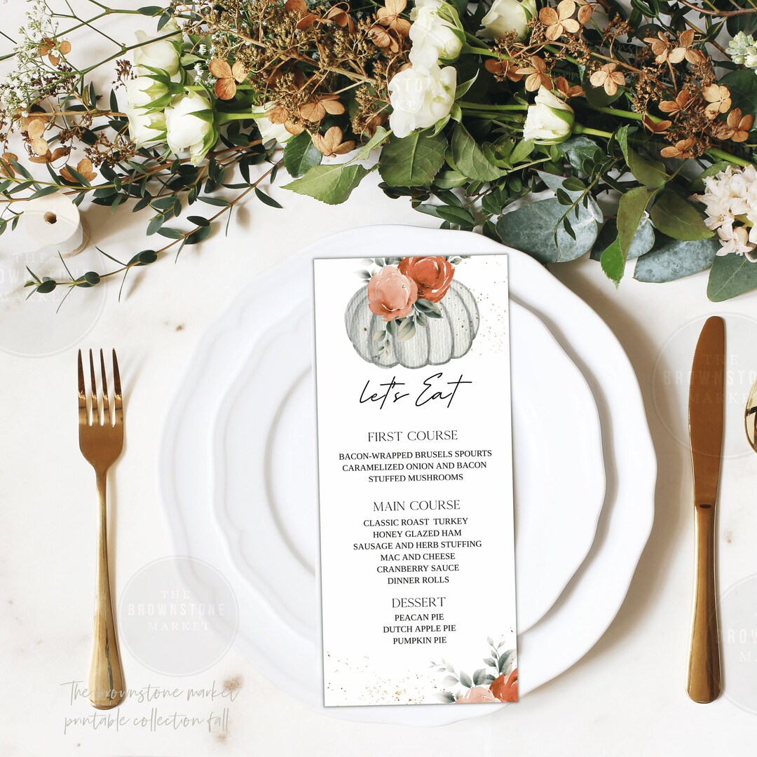 Thanksgiving Menu Editable Templates - Fall Printable, Editable Menu ...