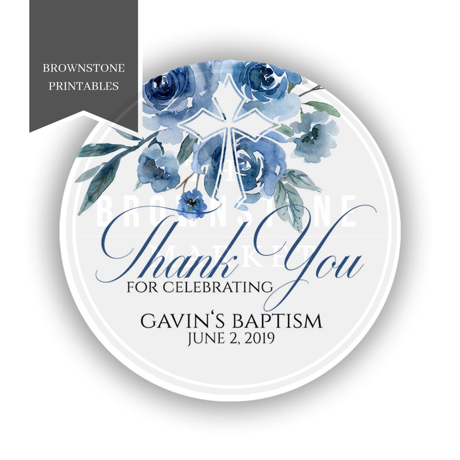Royal Blue Baptism Stickers: Floral Christening Favor Labels - Etsy