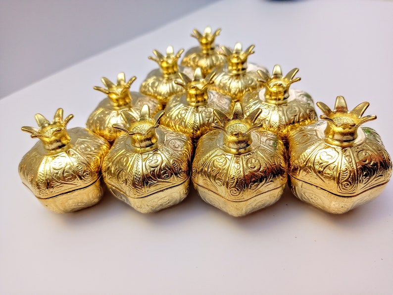 Gold Promegranate Boxes| Gold Trinkets |wedding Favors|gold Favors ...