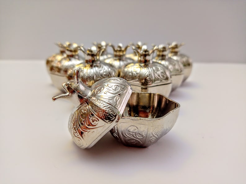 Silver Pomegranate Boxes| Trinket Boxes| Unique Wedding Favors| Rustic ...