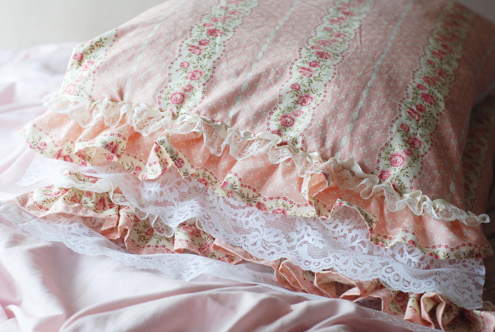Double Sided Ruffled Satin/lace Pillow Cases - Etsy