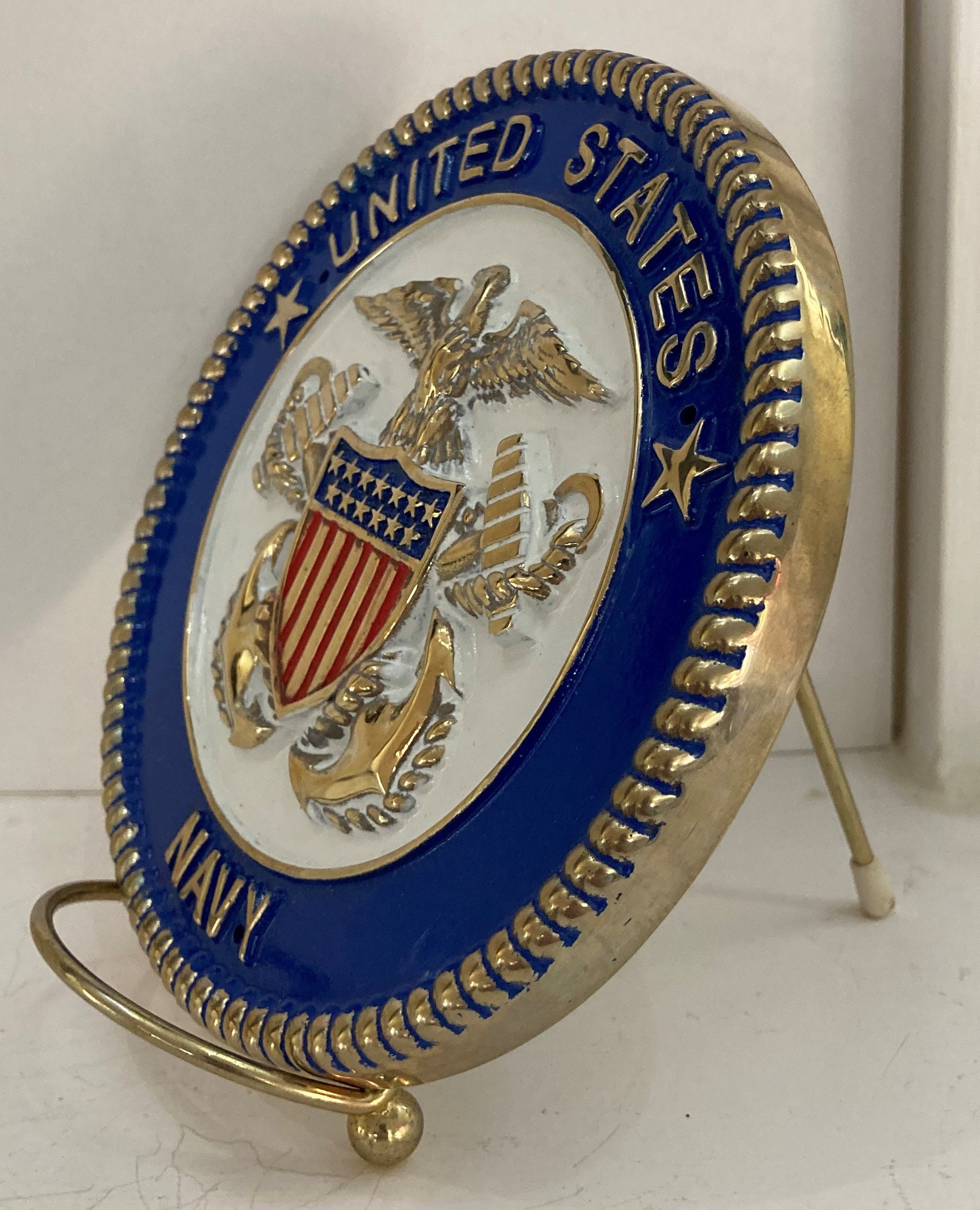 US Navy Emblem SOLID BRASS Metal Military Insignia 5 - 5/8" in Diameter ...