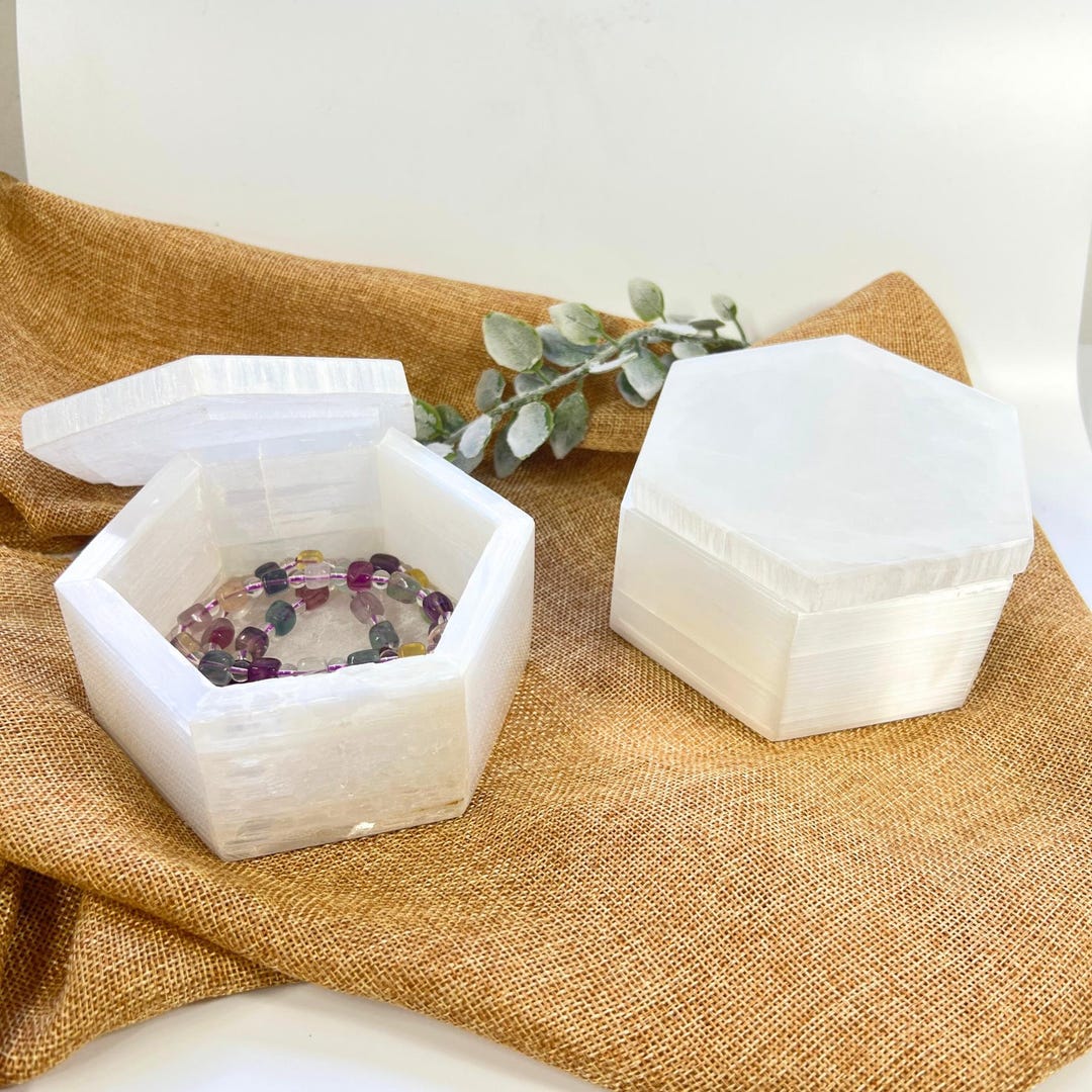 Large Hexagon Selenite Charging Box, Moroccan Crystal Jewelry Storage ...