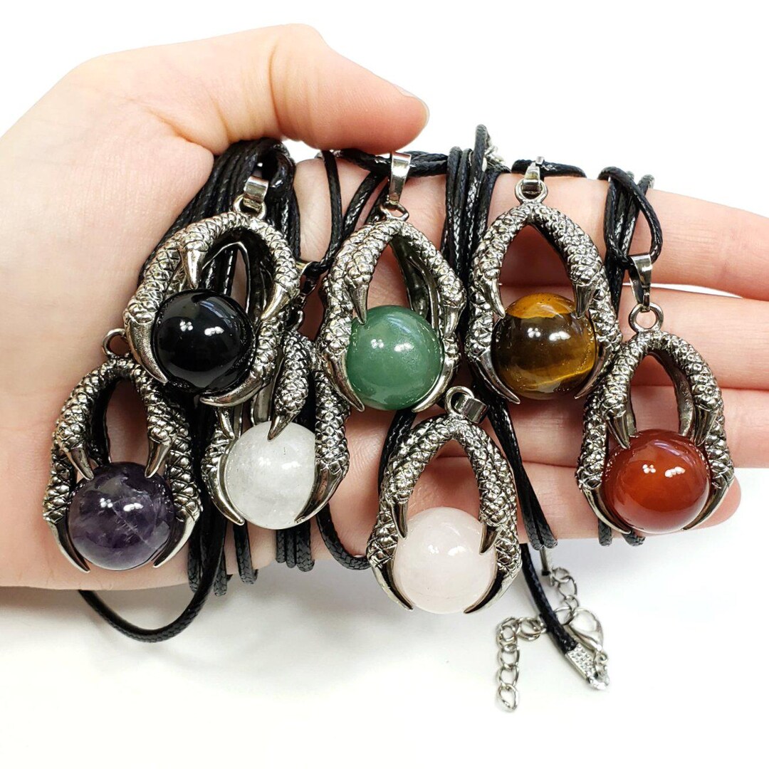 Crystal Sphere Claw Necklace in Assorted Gemstones - Etsy