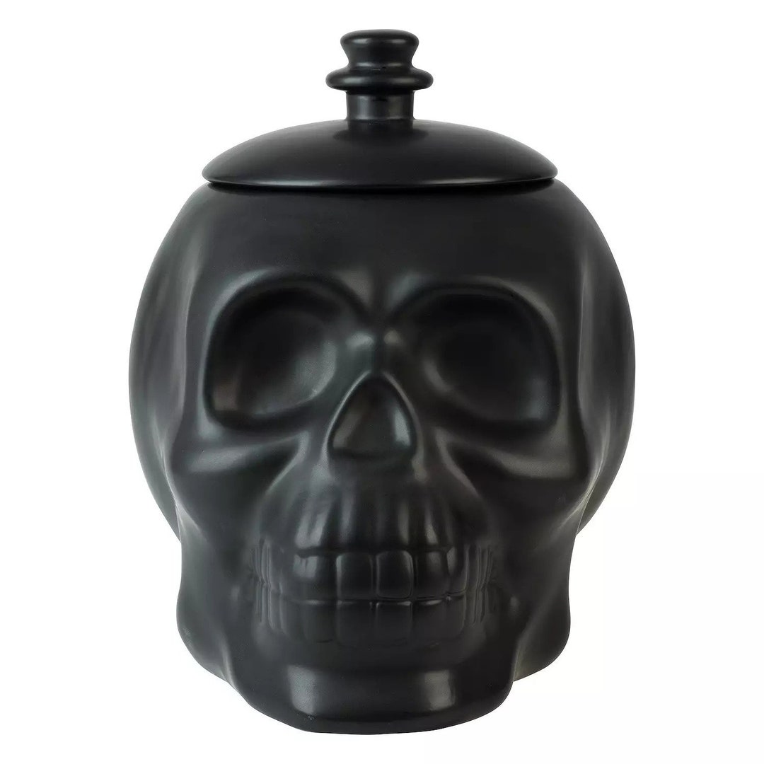 Large Matte Black Ceramic Halloween Goth Skull Lidded Cookie - Etsy