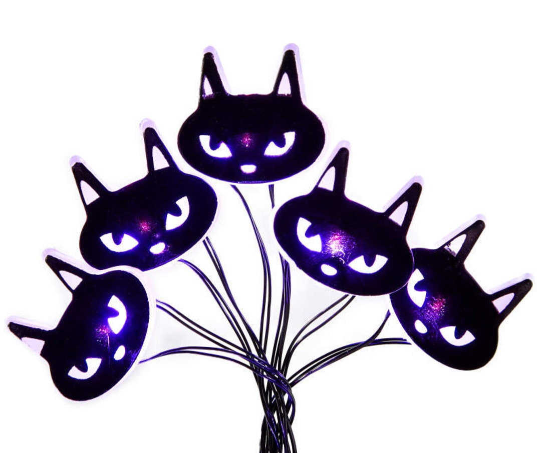 Spooky VERY RARE Black Cats With Purple LED Battery Operated Micro ...