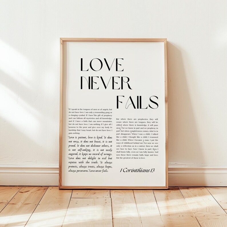 1 Corinthians 13 Print, Love Never Fails Bible Verse (digital Download ...