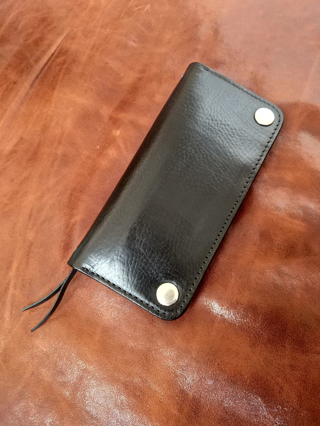 Handmade Vegtan Leather Bifold Trucker Wallet, Motorcycle Biker Long ...