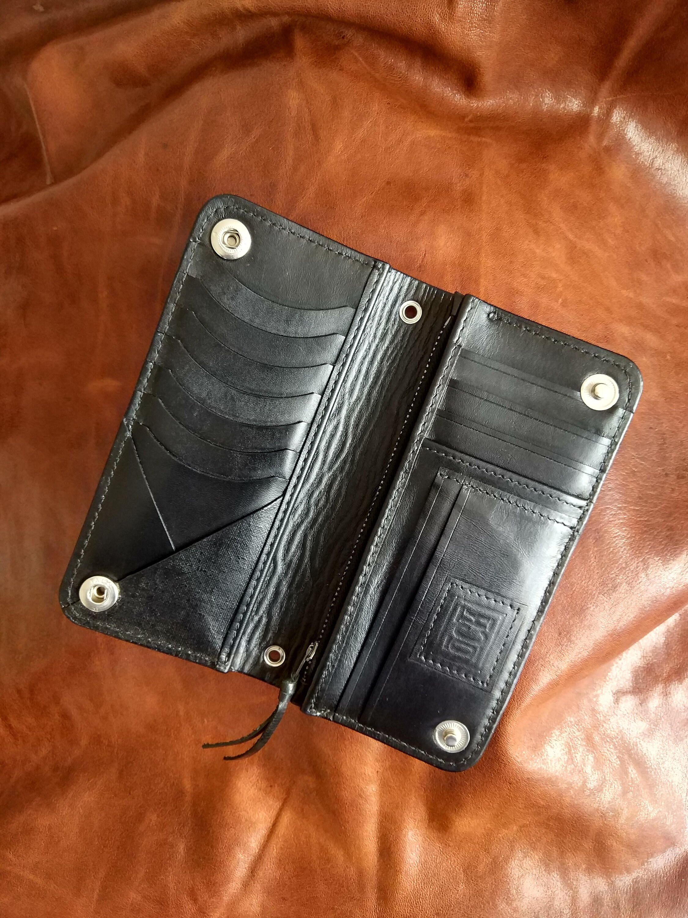 Handmade Vegtan Leather Bifold Trucker Wallet, Motorcycle Biker Long ...