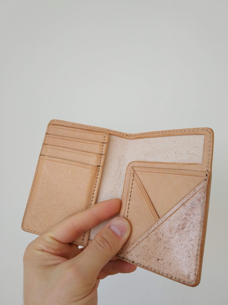 Handmade Veg-tan Leather Bi-fold Wallet, Slim Design - Etsy