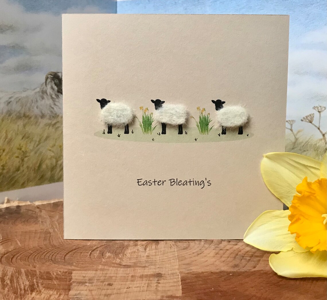 Handmade Lamb Easter Card: Pen & Ink Illustration With Felted Wool - Etsy